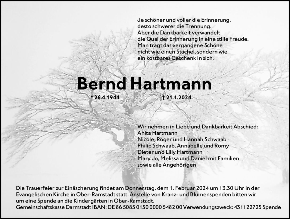 Traueranzeigen von Bernd Hartmann | www.vrm-trauer.de