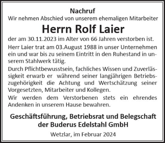 Traueranzeigen von Rolf Laier | www.vrm-trauer.de