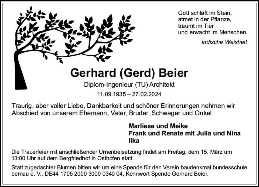 Traueranzeigen von Gerhard Beier | www.vrm-trauer.de