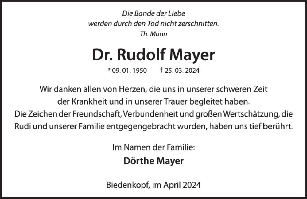 Traueranzeigen von Rudolf Mayer | www.vrm-trauer.de
