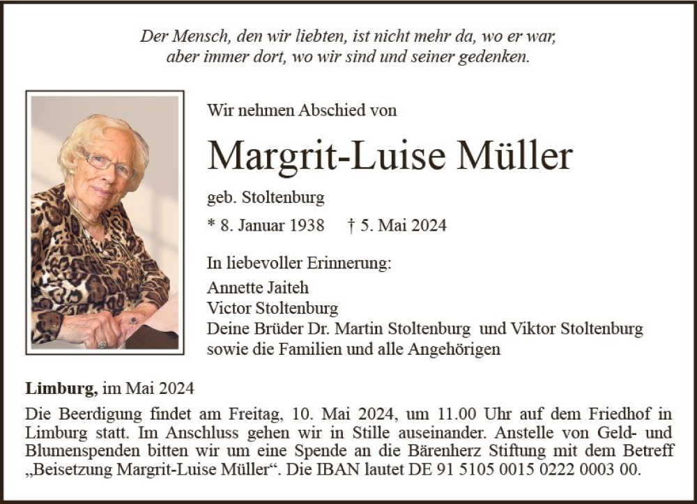 Traueranzeigen von Margrit-Luise Müller | www.vrm-trauer.de
