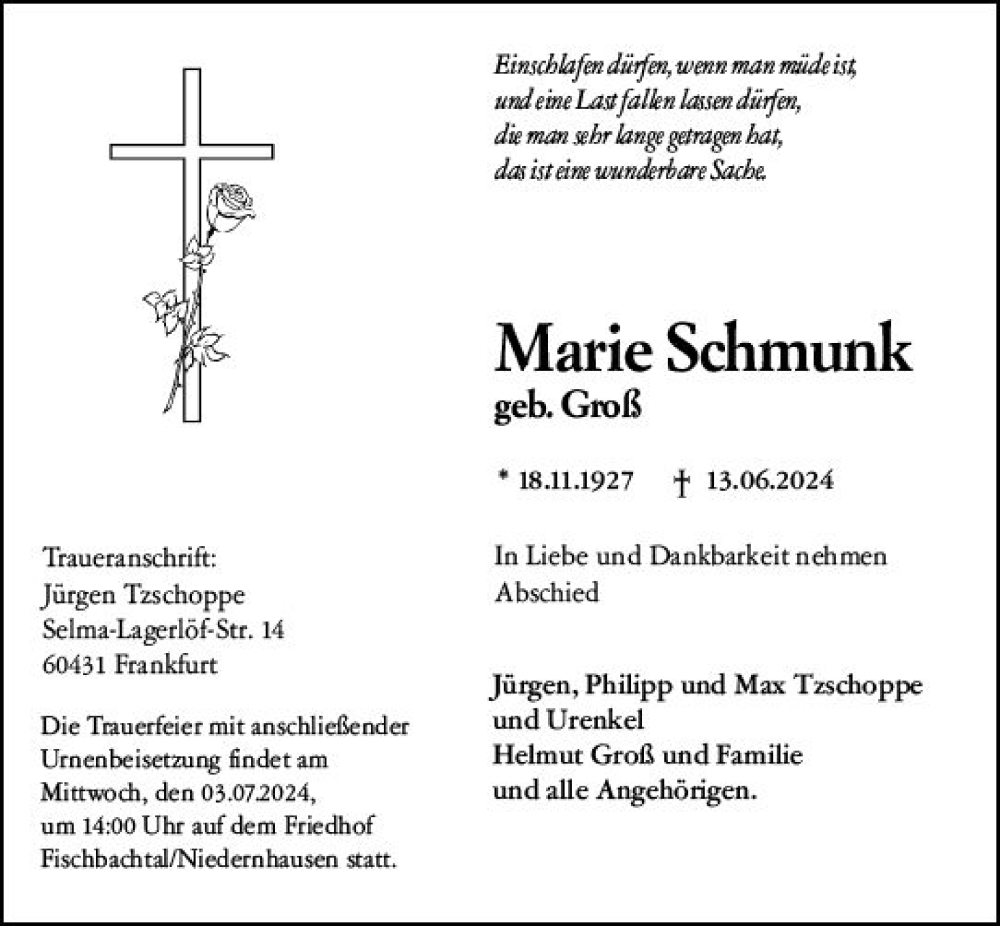 Traueranzeigen von Marie Schmunk | www.vrm-trauer.de