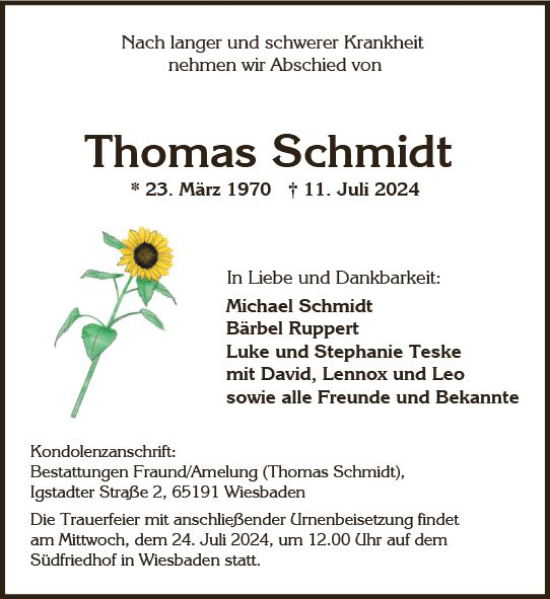 Traueranzeigen von Thomas Schmidt | www.vrm-trauer.de