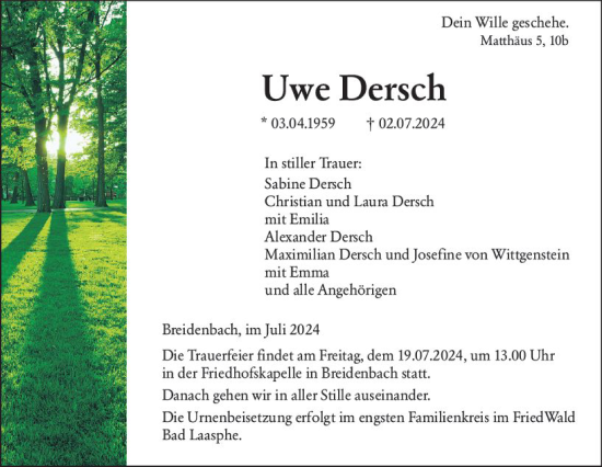 Traueranzeigen von Uwe Dersch | www.vrm-trauer.de