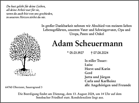 Traueranzeigen von Adam Scheuermann | www.vrm-trauer.de
