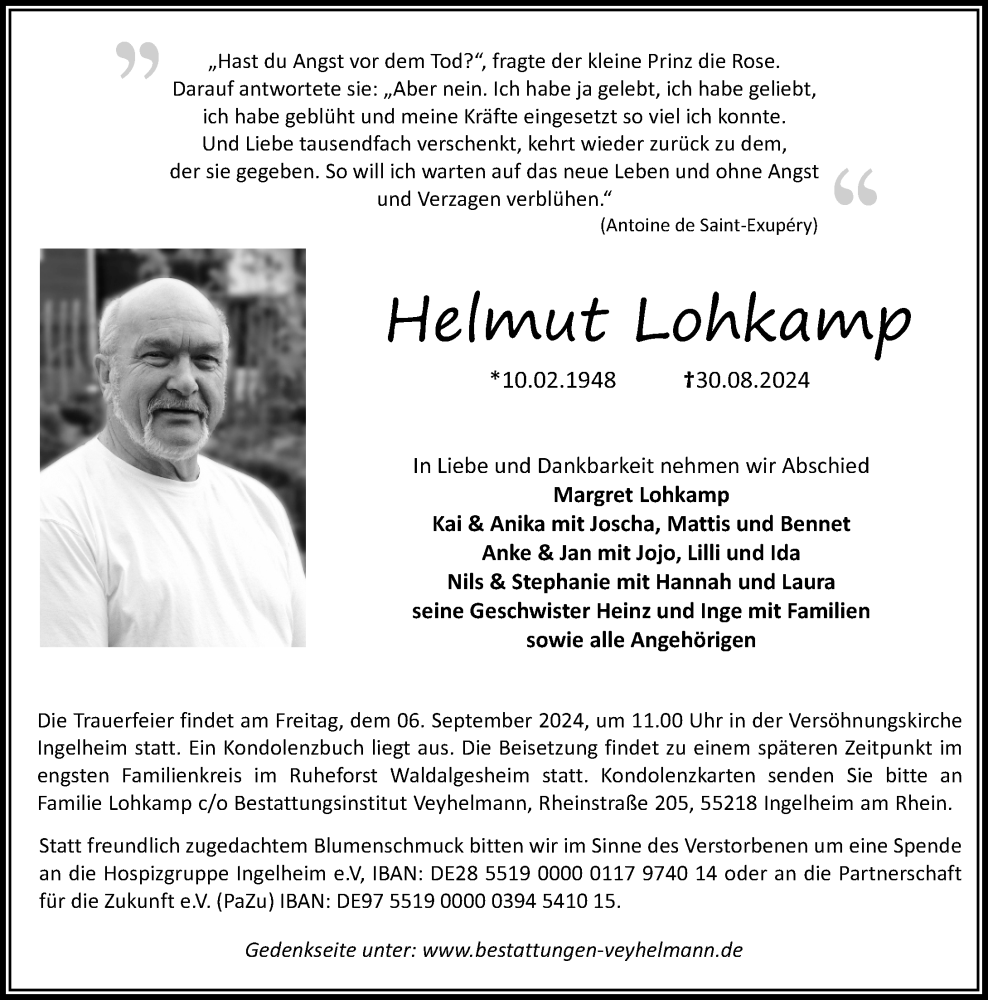 Traueranzeigen von Helmut Lohkamp | www.vrm-trauer.de