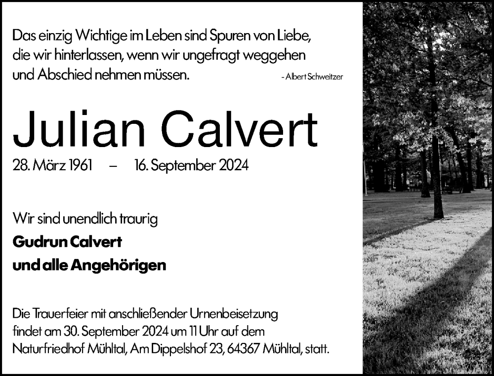 Traueranzeigen von Julian Calvert | www.vrm-trauer.de