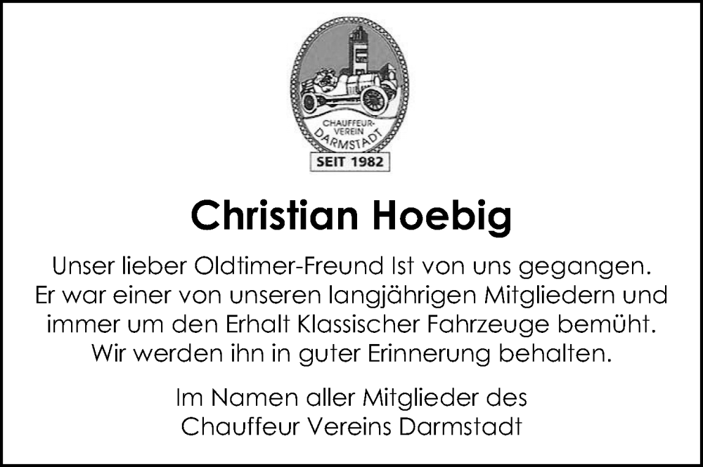 Traueranzeigen von Christian Hoebig | www.vrm-trauer.de