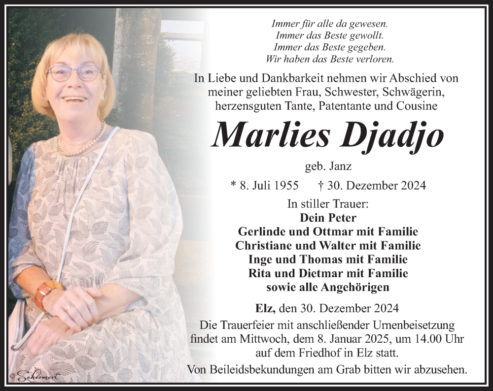 Traueranzeigen von Marlies Djadjo | www.vrm-trauer.de