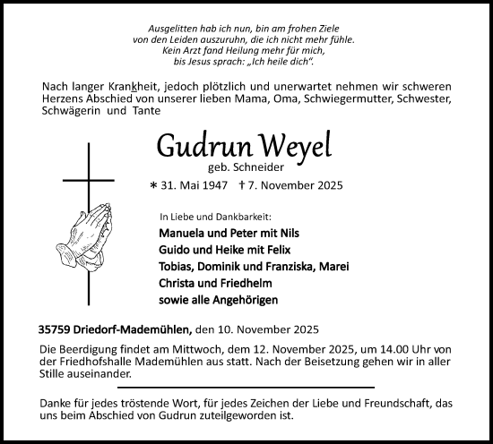 Traueranzeigen aus Mittelhessen | www.vrm-trauer.de