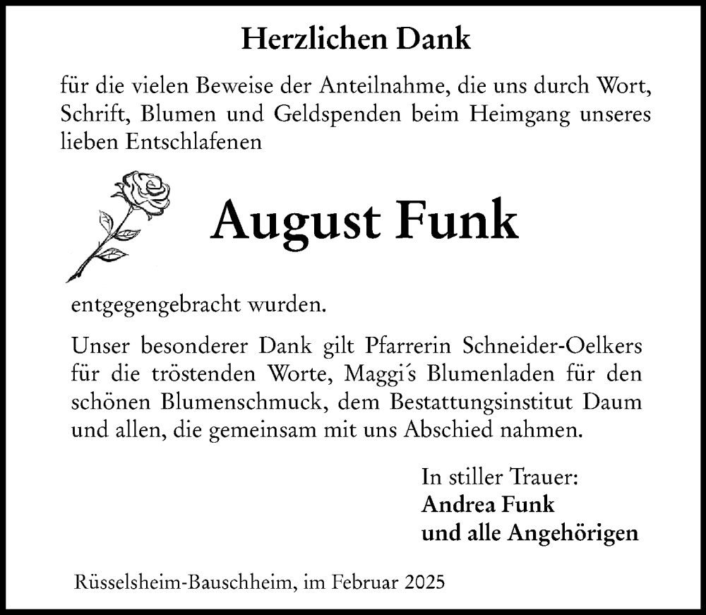 Traueranzeigen von August Funk | www.vrm-trauer.de