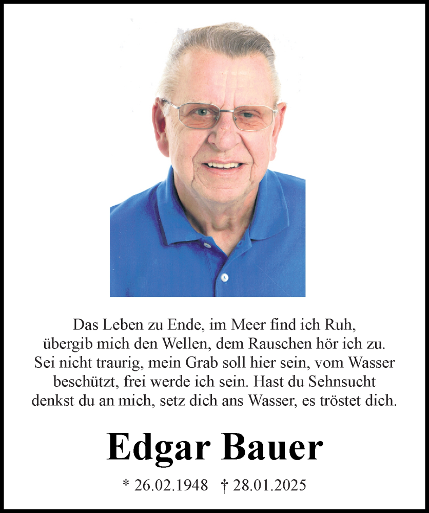 Traueranzeigen von Edgar Bauer | www.vrm-trauer.de