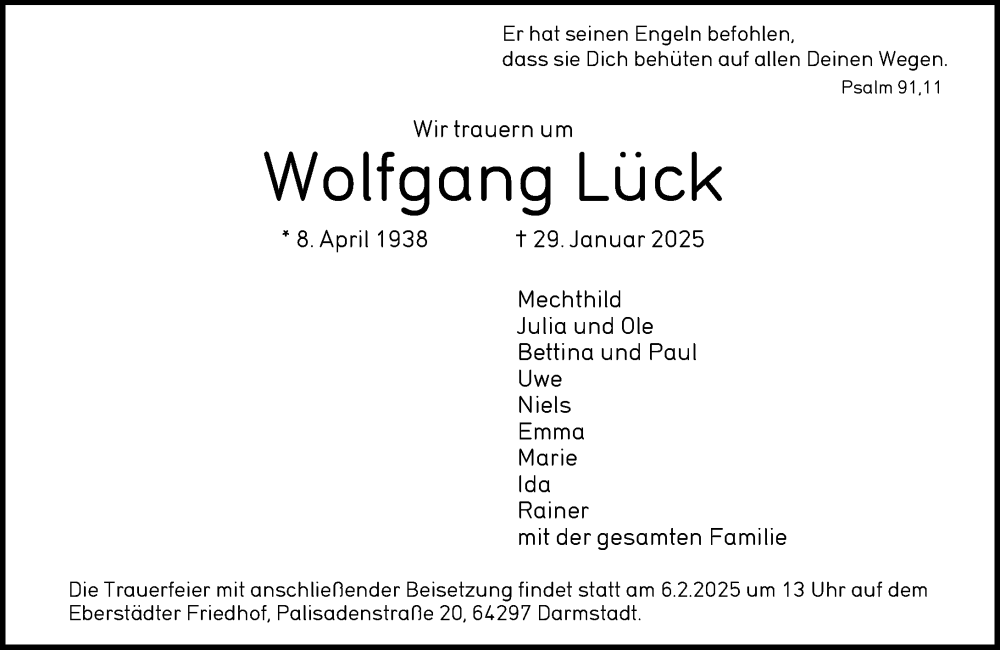 Traueranzeigen von Wolfgang Lück | www.vrm-trauer.de