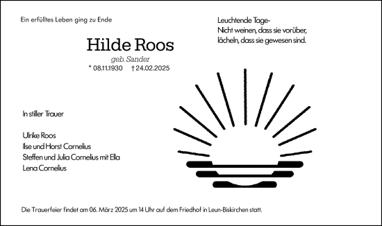 Traueranzeigen von Hilde Roos | www.vrm-trauer.de