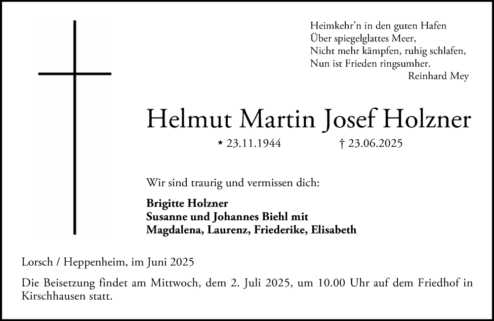 Traueranzeigen von Helmut Martin Josef Holzner | www.vrm-trauer.de