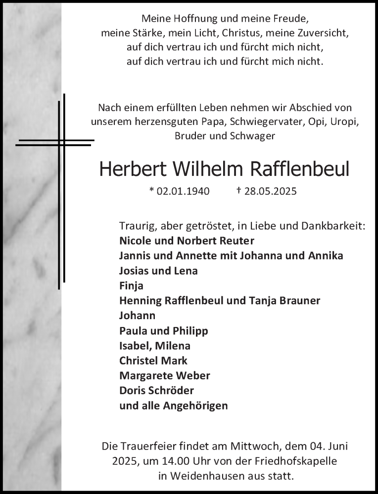 Traueranzeigen von Herbert Wilhelm Rafflenbeul | www.vrm-trauer.de